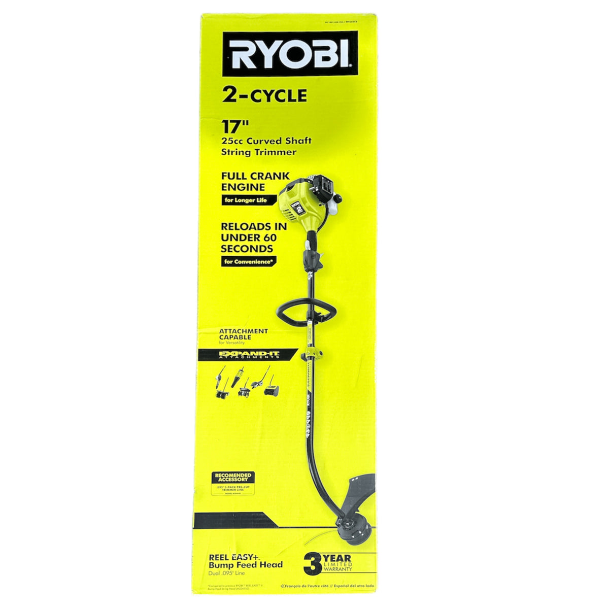 RYOBI 25 cc 2-Stroke Attachment Capable Full Crank Curved Shaft Gas St ...