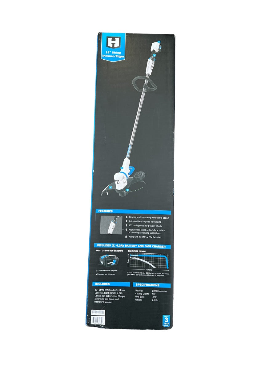 HART 20-Volt 13-inch String Trimmer/Edger (1) 20-Volt 4.0Ah Lithium-Io ...