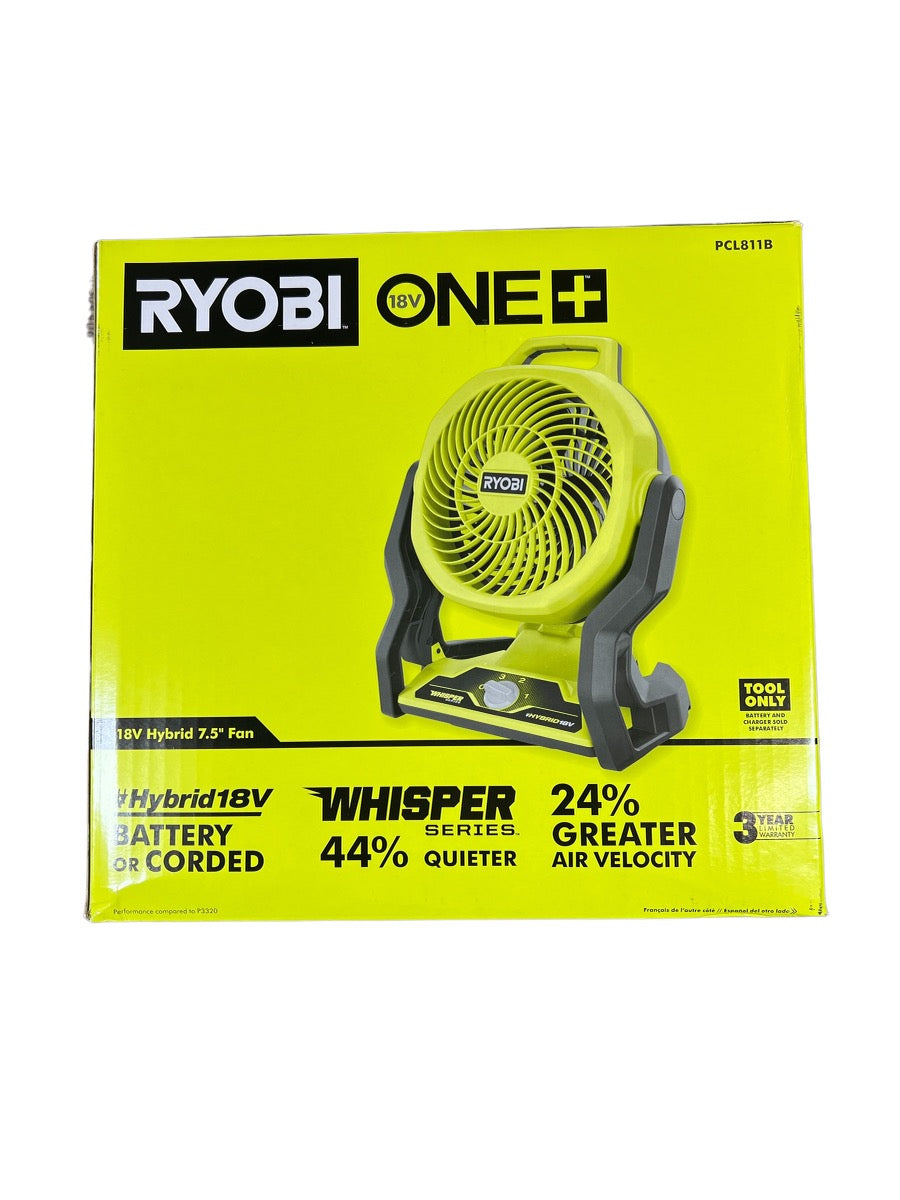 Ryobi PCL811 ONE+ 18V Cordless Hybrid WHISPER SERIES 7-1/2 in. Fan (To ...
