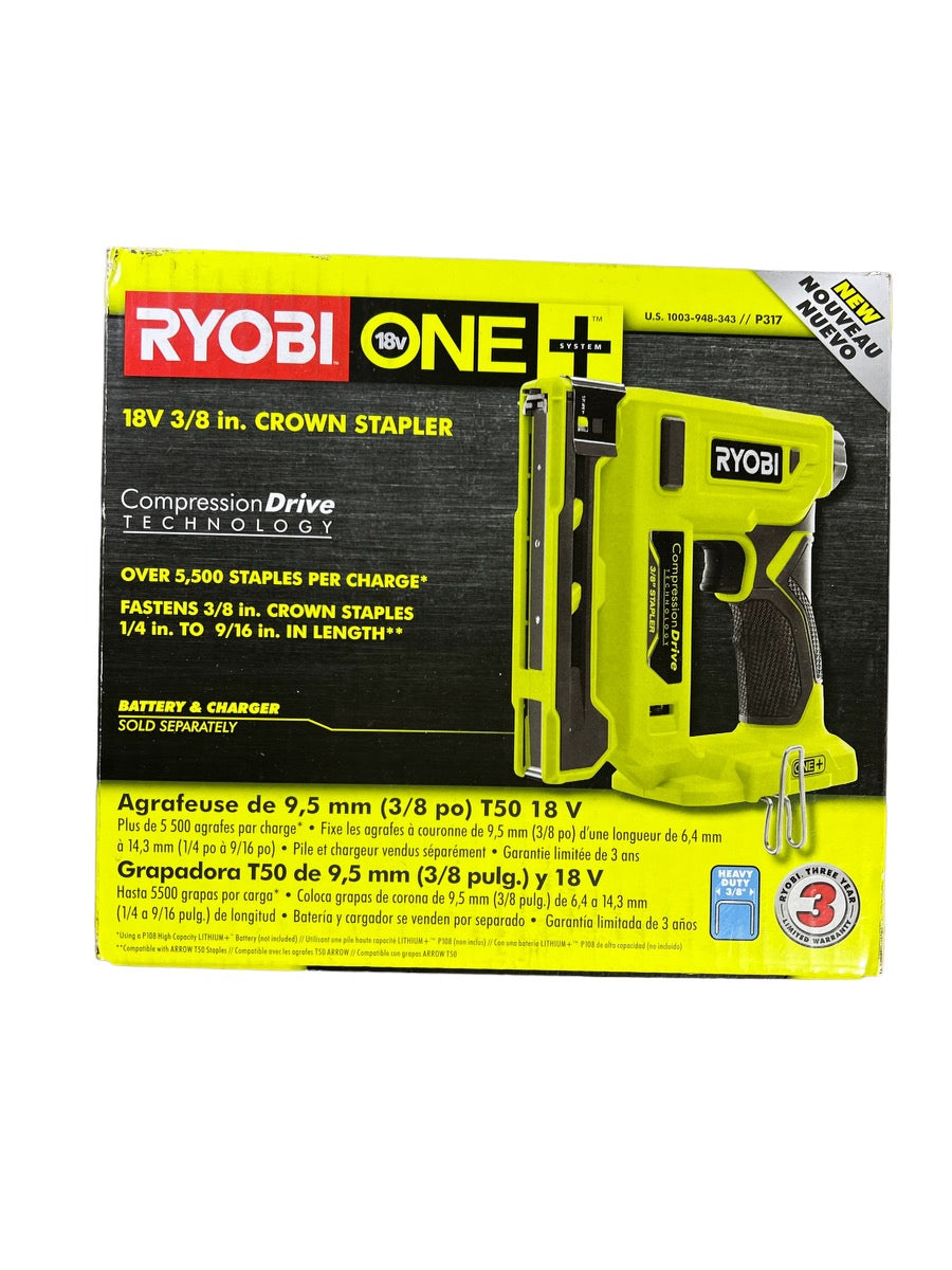 18-Volt ONE+ Cordless Compression Drive 3/8 in. Crown Stapler (Tool On ...