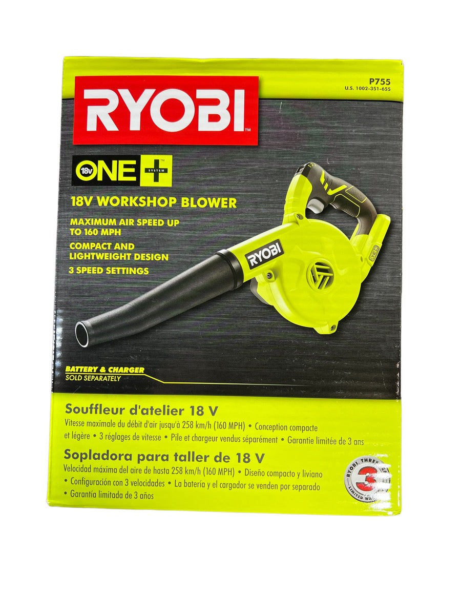 Leaf Blower Cordless RYOBI 18V ONE+ Compact Blower - 160 MPH Air Speed ...